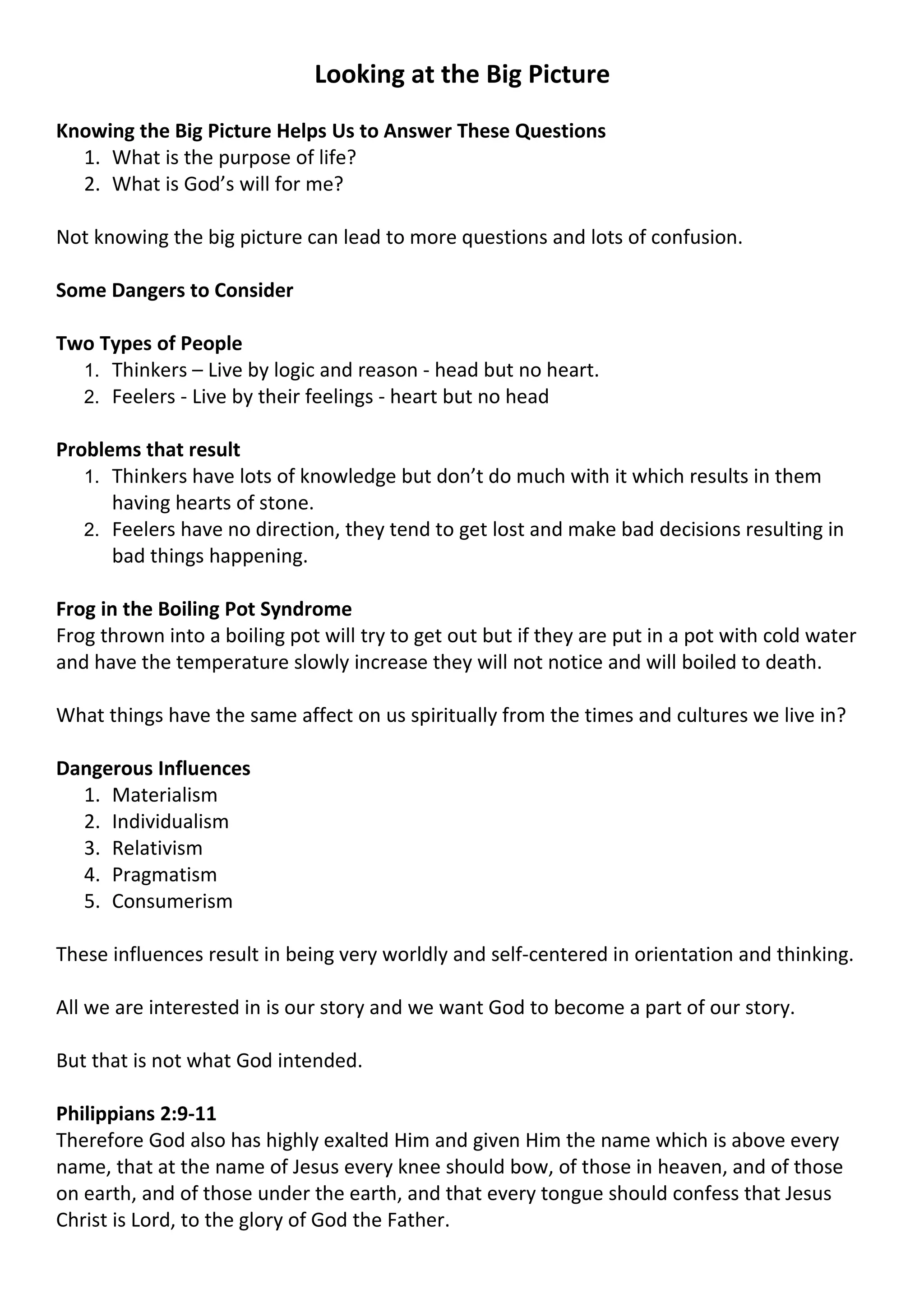 Looking at the Big Picture Handout | PDF