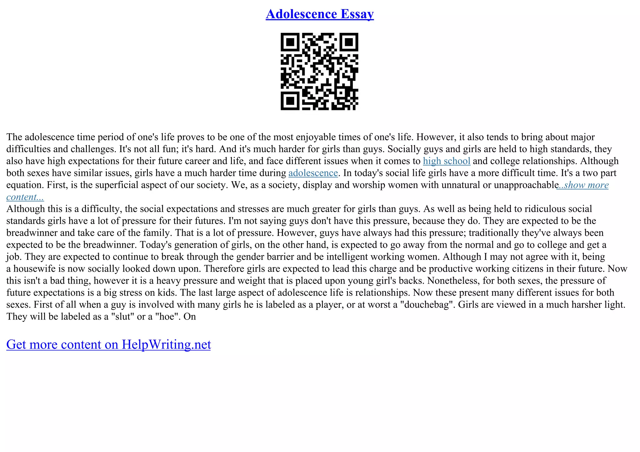 Looking Back At Adolescence Essay Examples | PPT