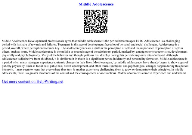 Looking Back At Adolescence Essay Examples | PDF | Parenting Teens ...