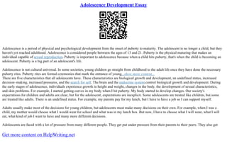 Looking Back At Adolescence Essay Examples | PDF | Parenting Teens ...