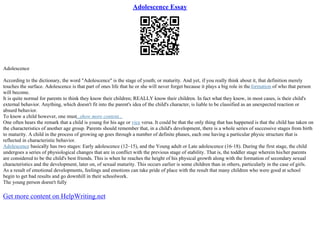 Looking Back At Adolescence Essay Examples | PDF | Parenting Teens ...