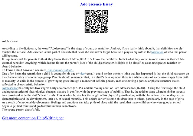 Looking Back At Adolescence Essay Examples | PDF | Parenting Teens ...