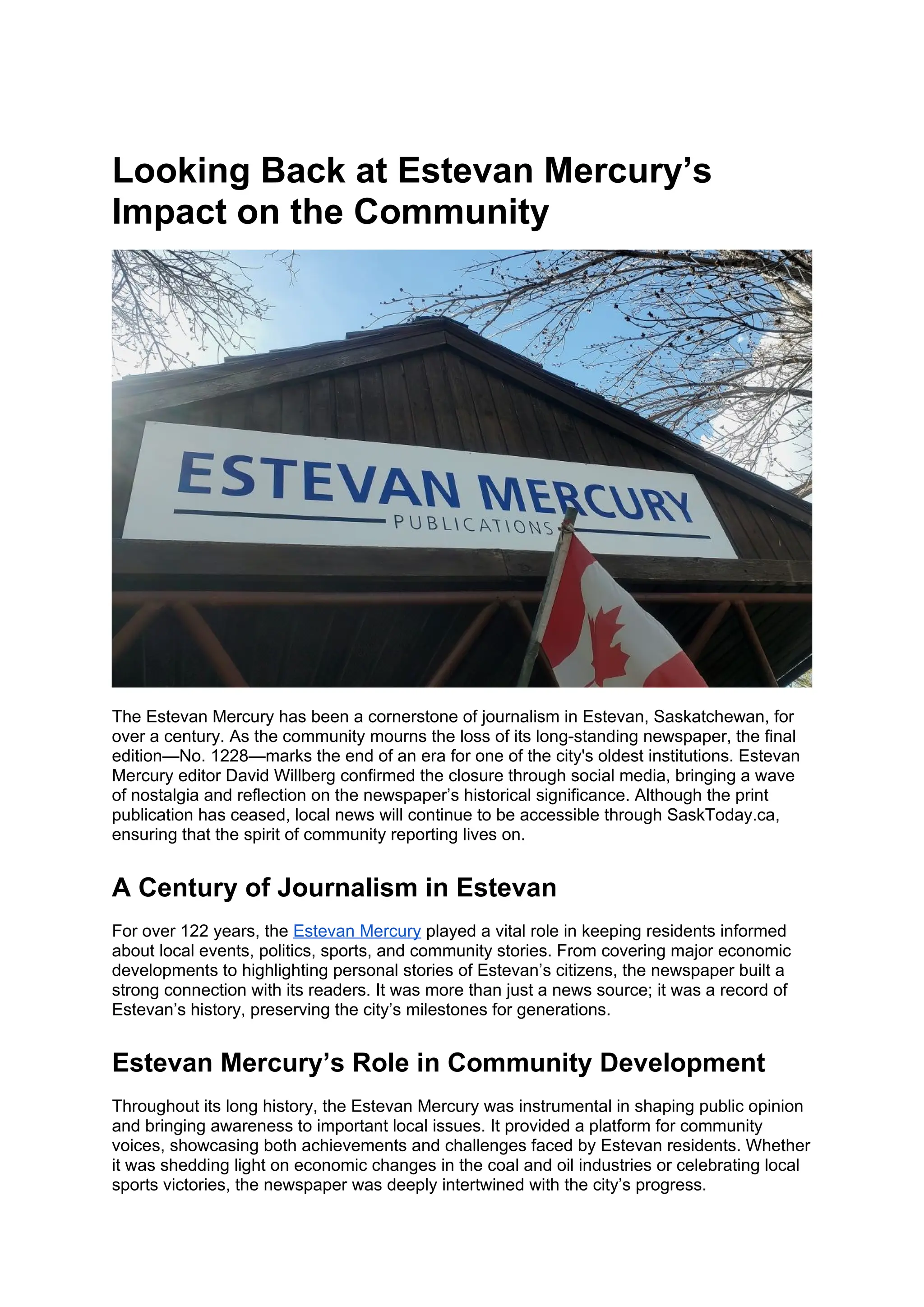 Looking Back at Estevan Mercury’s Impact on the Community.docx