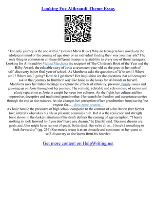 Looking For Alibrandi Essays | PDF