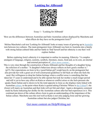 Looking For Alibrandi Essays | PDF