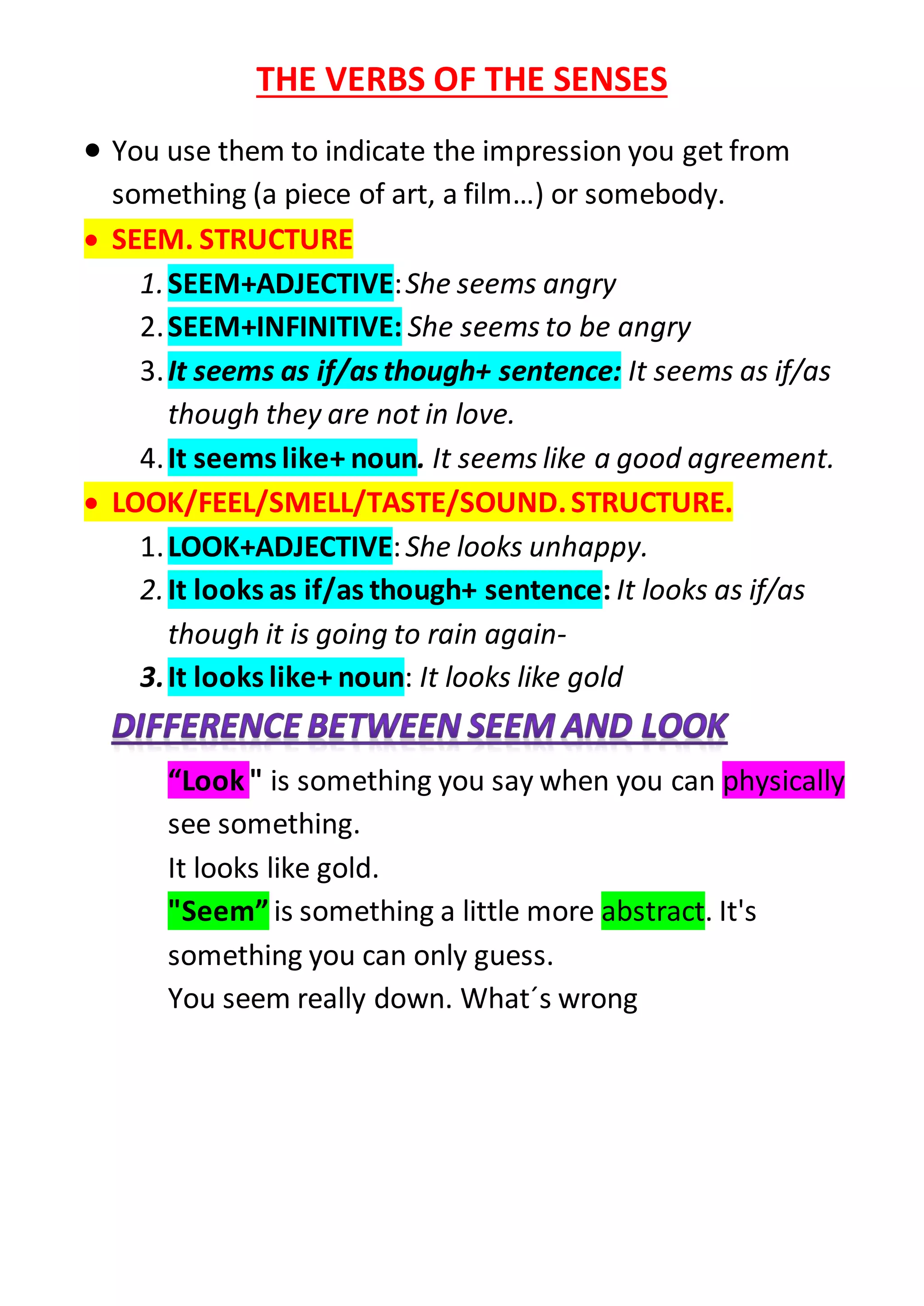;verbs of the senses for blog | PDF