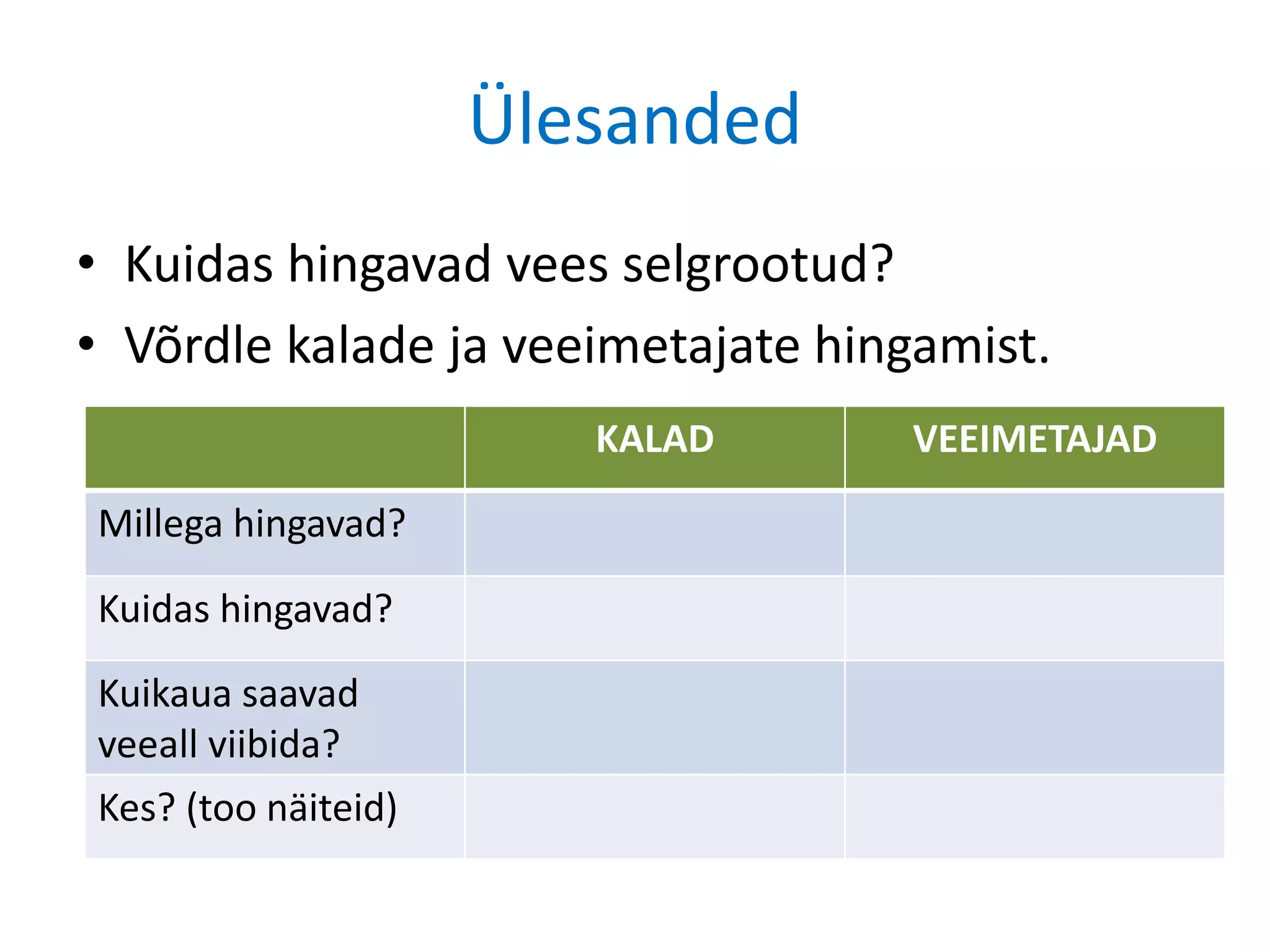 Loomade kohastumused eluks vees | PPTX