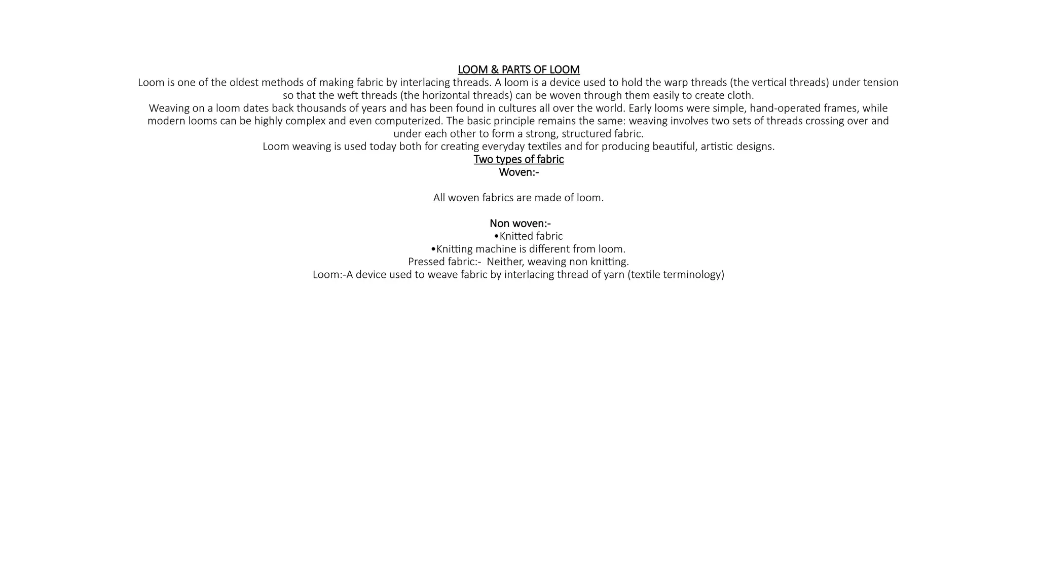 LOOM & PARTS OF LOOM class 11 and 12 project work | PPTX