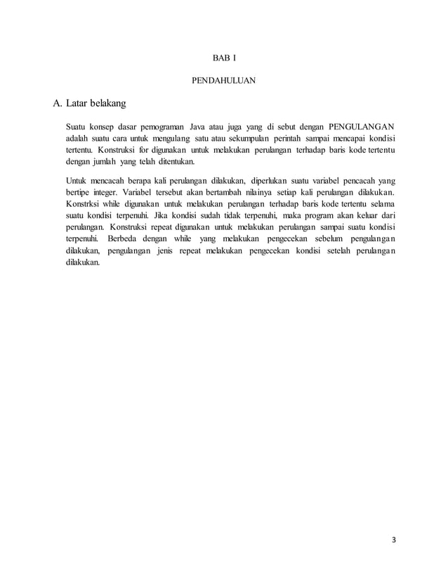 Perulangan atau looping dalam java | DOCX