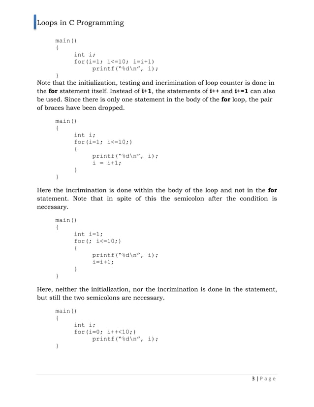Loops In C Programming For Loop Do While Loop While Loop Nested Loop Pdf