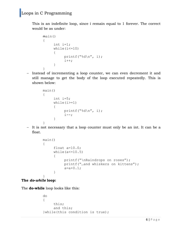 Loops In C Programming For Loop Do While Loop While Loop Nested Loop Pdf
