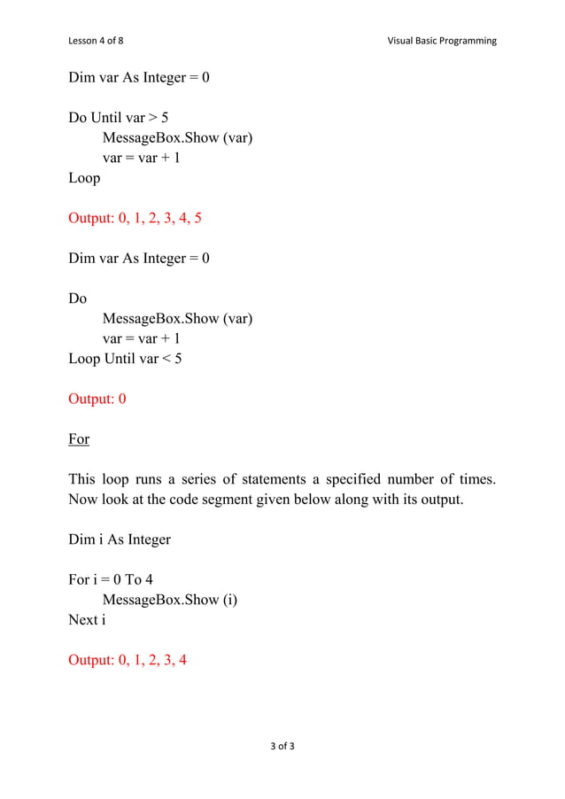 Loops in Visual Basic Programming | PDF | Programming Languages | Computing