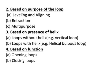 LOOPS in orthodontics t loop bull loop vertical loop mushroom loop stop ...