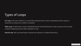 Loops in python including control statements and various test cases | PPT