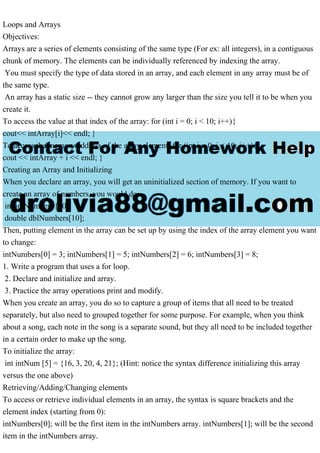 Loops and ArraysObjectivesArrays are a series of elements consi.pdf | Programming Languages ...