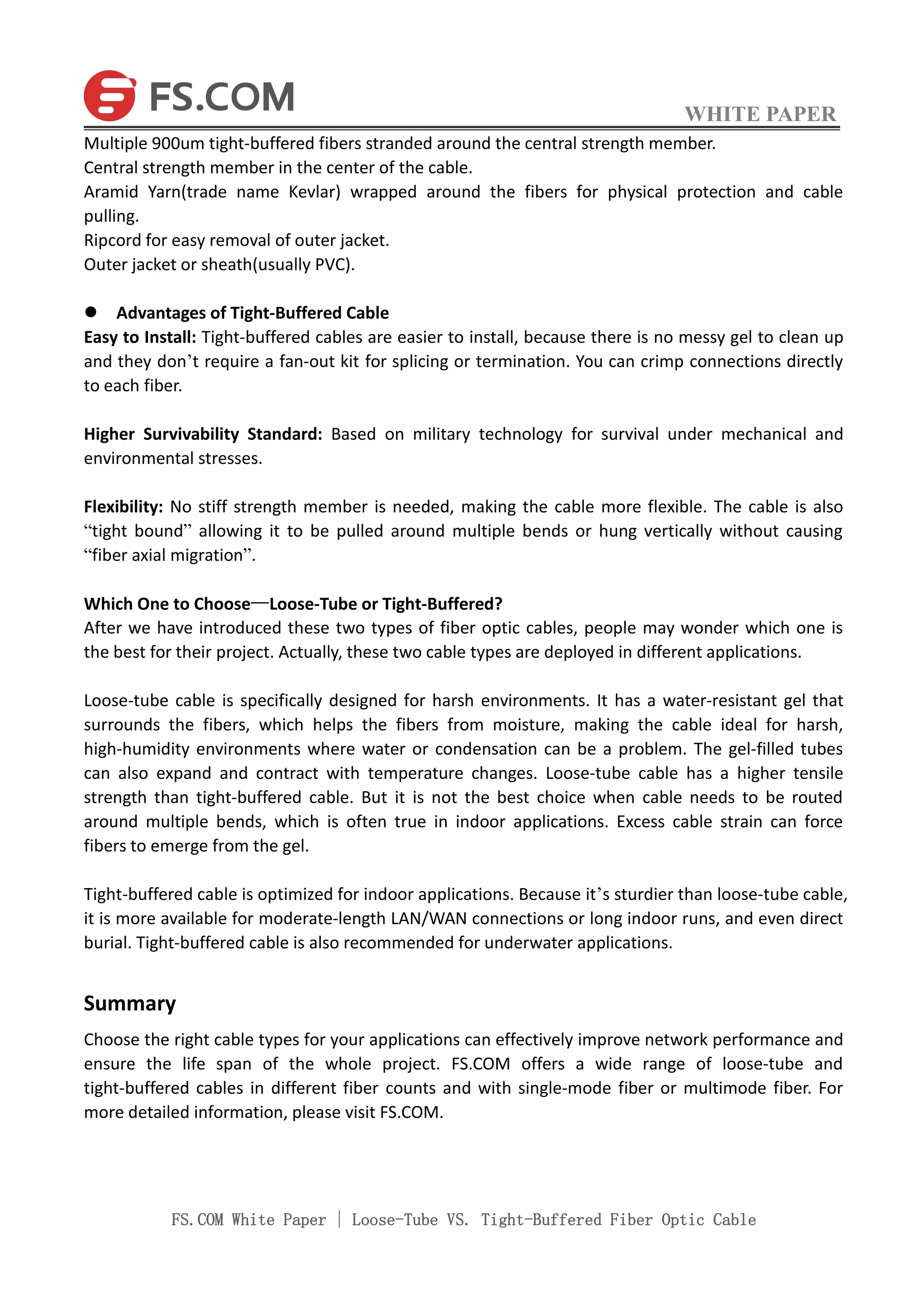 Loose tube vs. tight-buffered fiber optic cable | PDF | Physics | Science