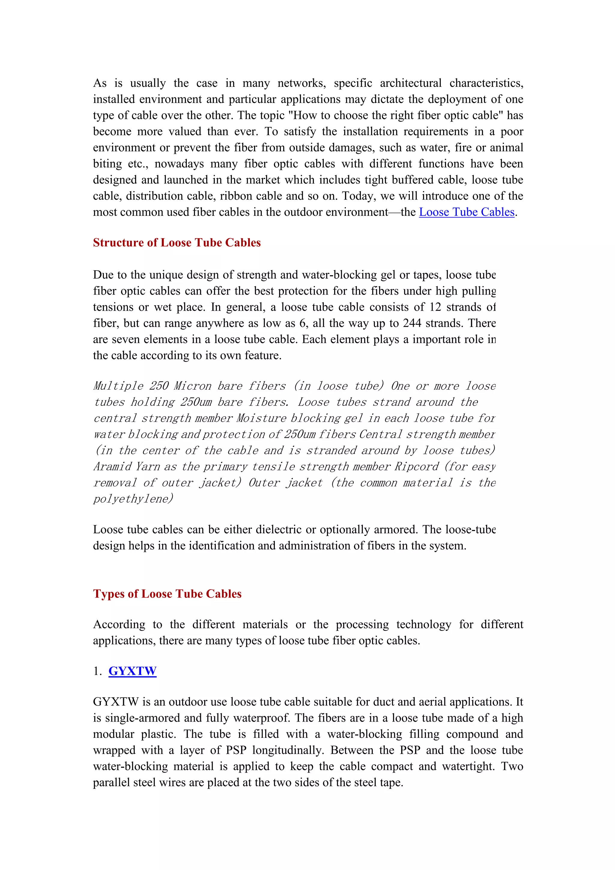 Loose tube cables tutorial | PDF