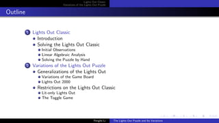 The Lights Out Puzzle and Its Variations | PDF