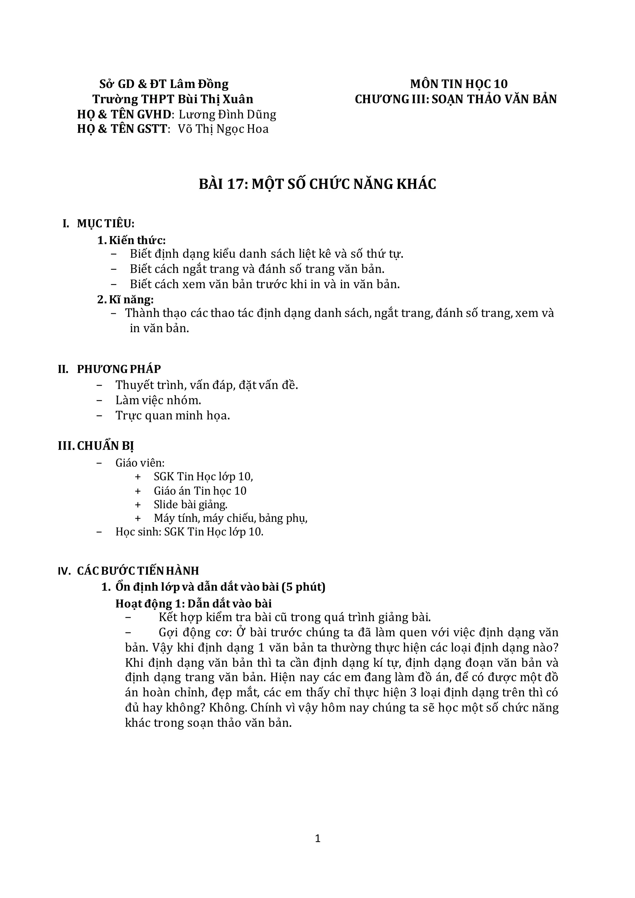 Lop chuong iii- bai 17-mot so chuc nang khac | DOCX