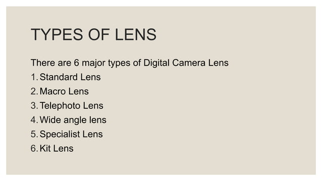 Types of Camera Lens | PPTX | Photography | Arts and Crafts