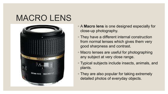 Types of Camera Lens | PPTX | Photography | Arts and Crafts