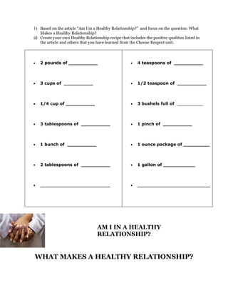 LoParrino's Healthy Relationship Unit | DOC | Debated Sensitive Social ...