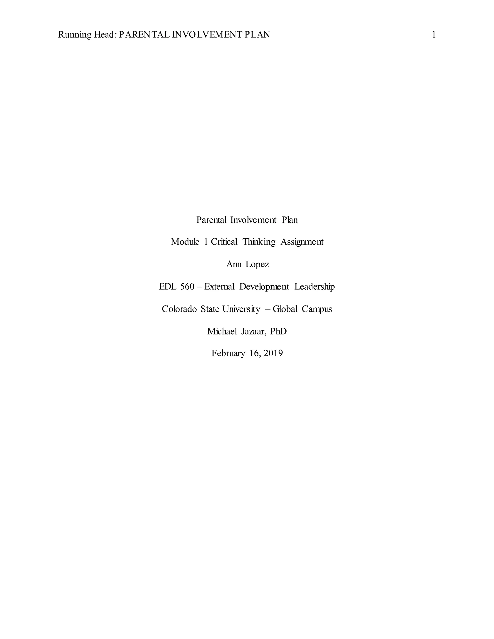 Parental Involvement Plan | PDF