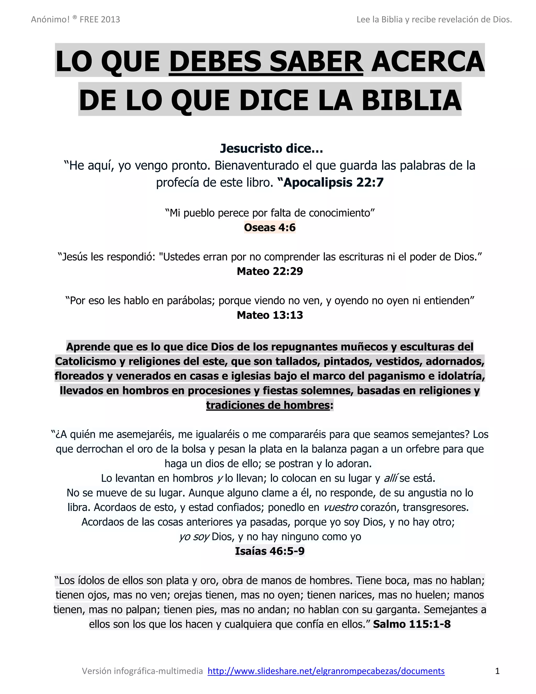 Lo que debes saber sobre lo que dice LA BIBLIA | PDF