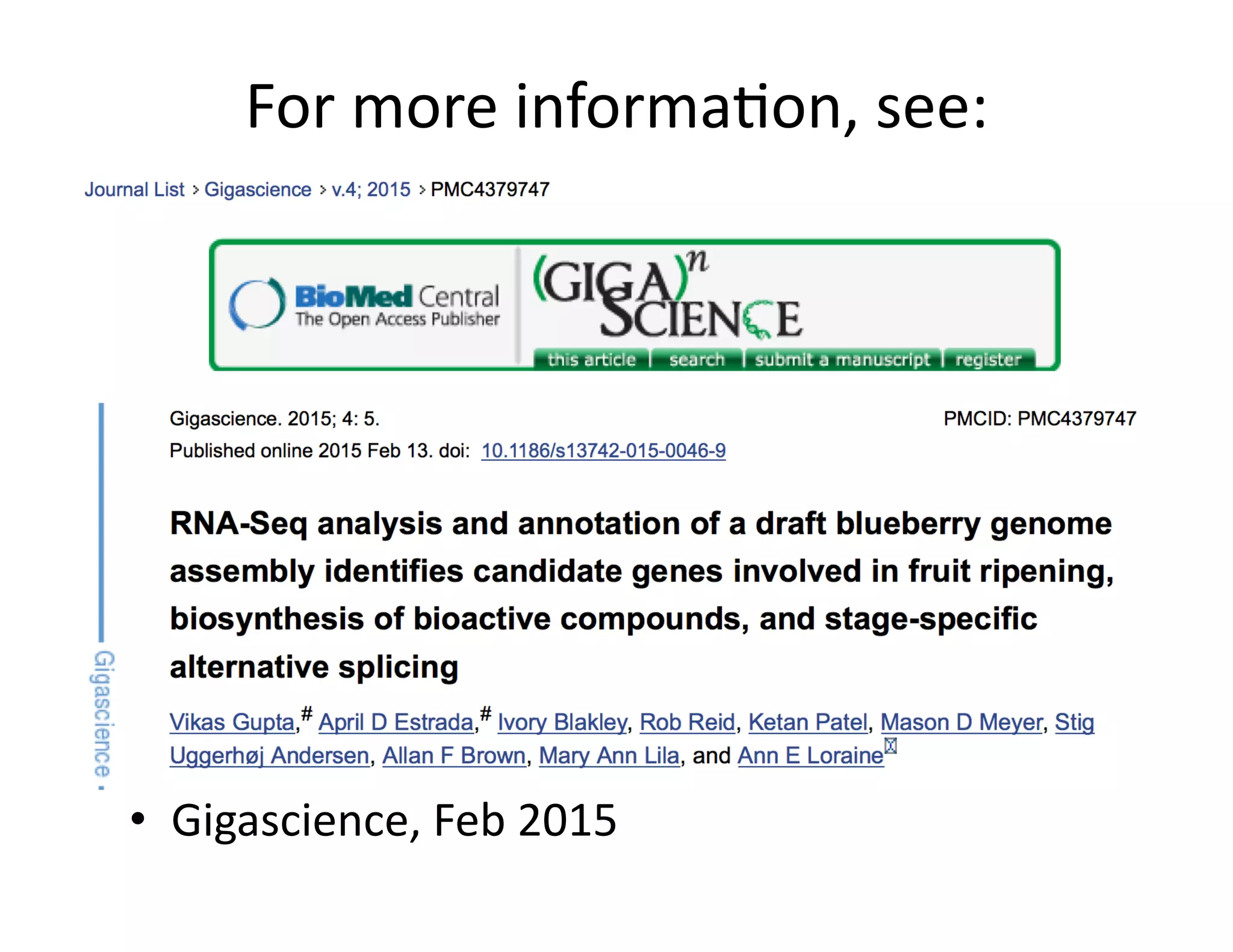 RNA-Seq Analysis of Blueberry Fruit Development and Ripening | PPT