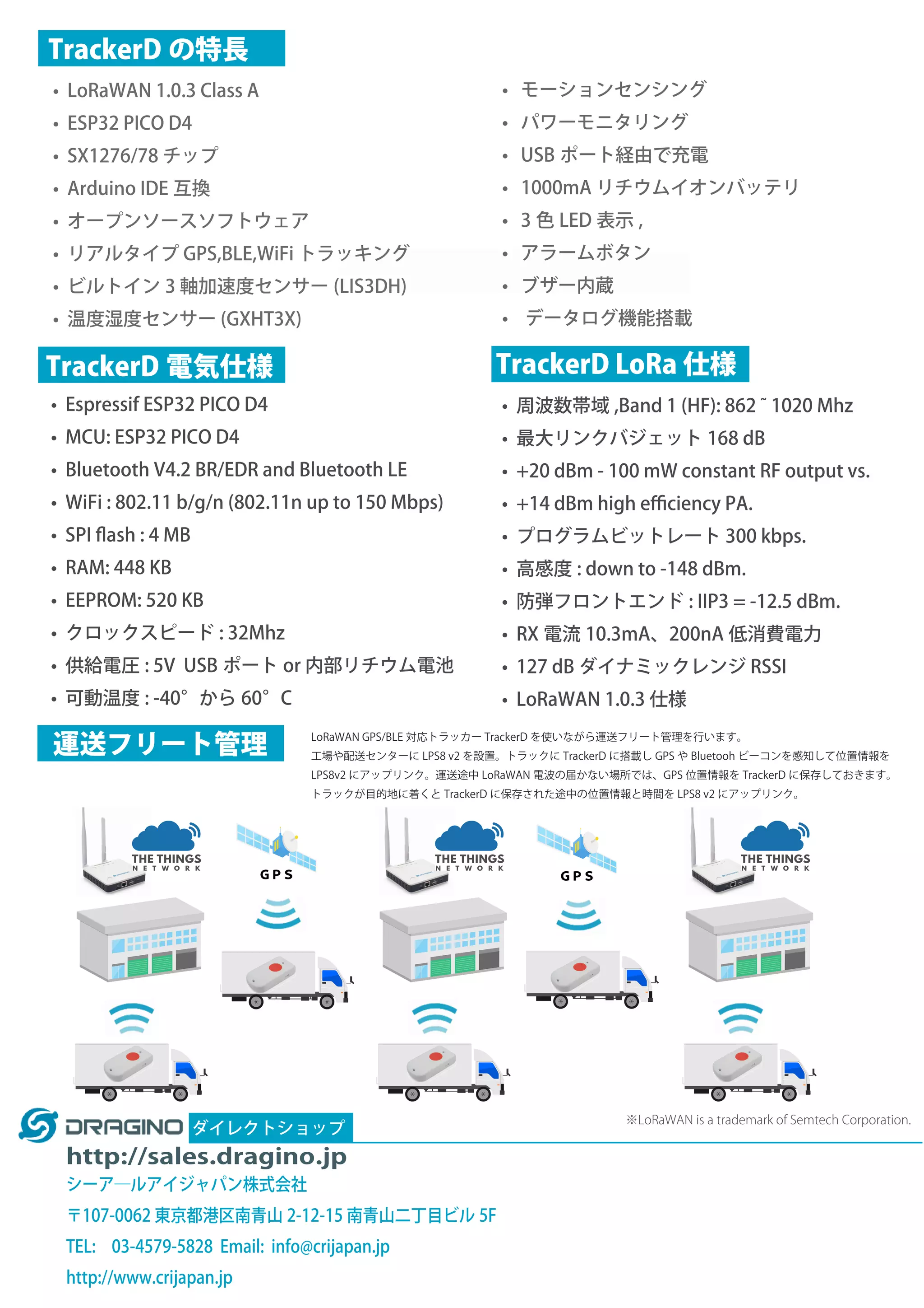 LoRaWAN GPS / BLE Tracker TrackerDカタログ | PDF