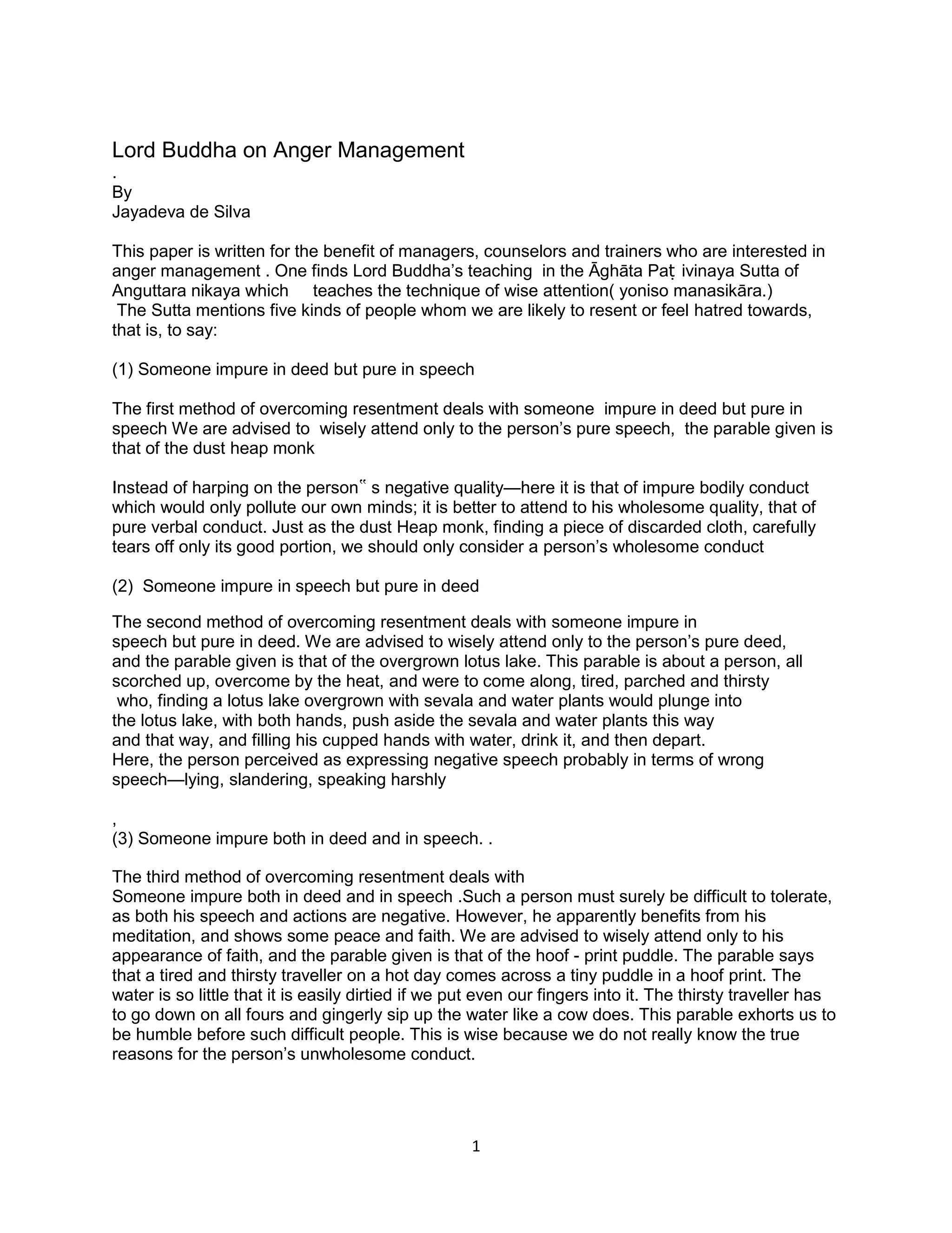 Lord buddha on anger management by jayadeva de silva | DOCX