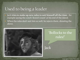 Jack Character Notes Lord of the flies | PPTX