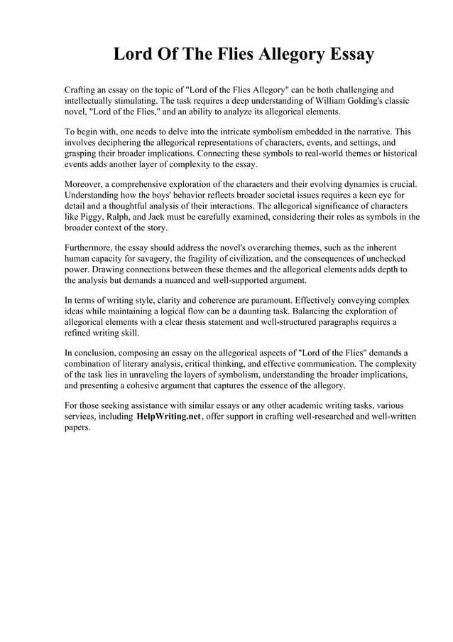 Lord Of The Flies Allegory Essay. Meredith College | PDF | Fiction ...