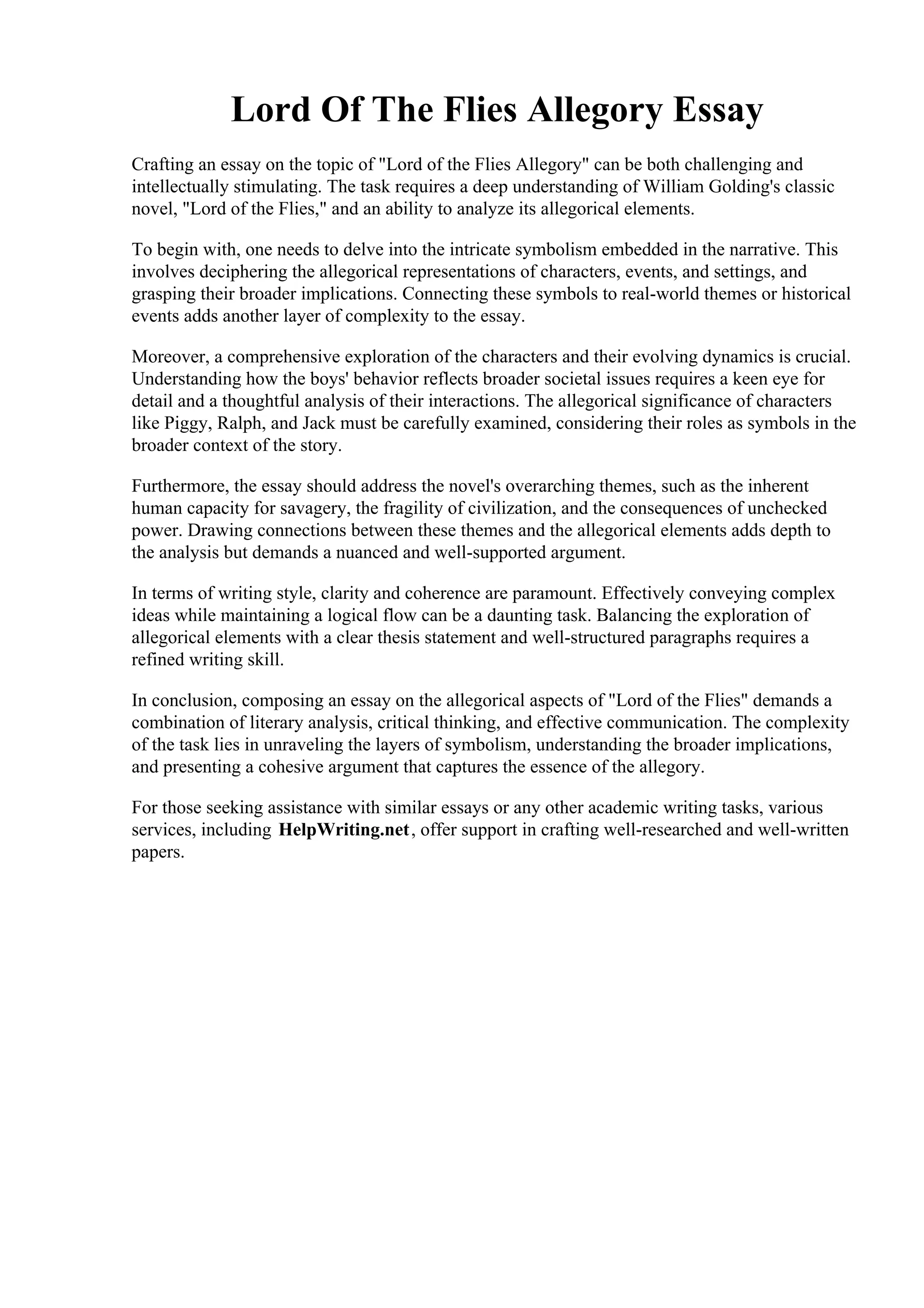 Lord Of The Flies Allegory Essay. Calaméo - THE LORD OF THE FLIES ...