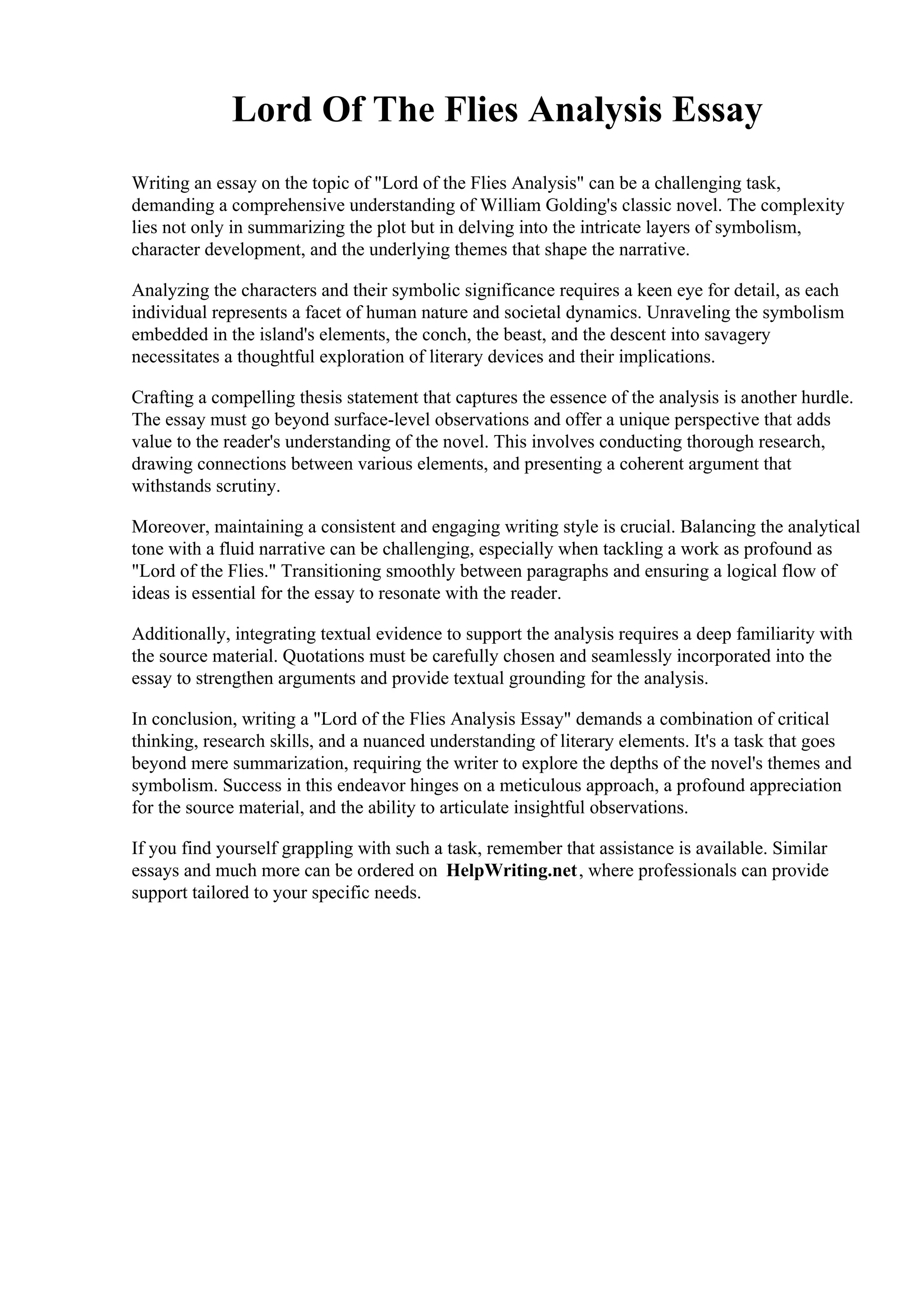 Lord Of The Flies Analysis Essay | PDF