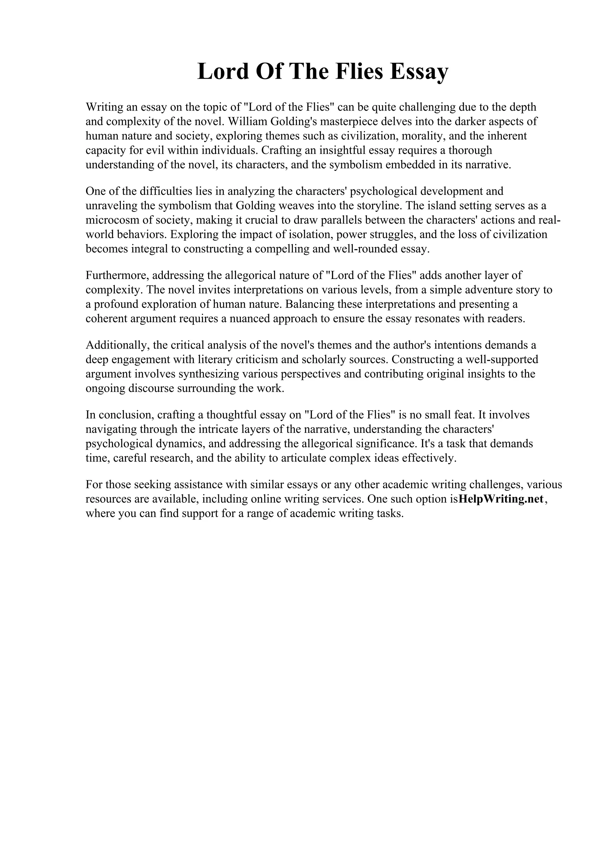 Lord Of The Flies Essay | PDF