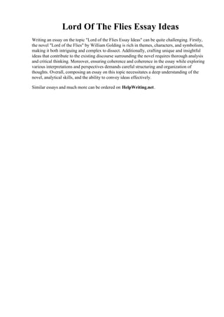 Lord Of The Flies Essay Ideas | PDF