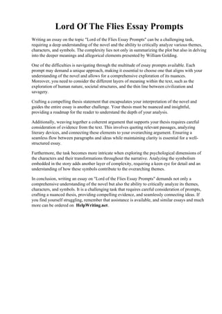 Lord Of The Flies Essay Prompts | PDF