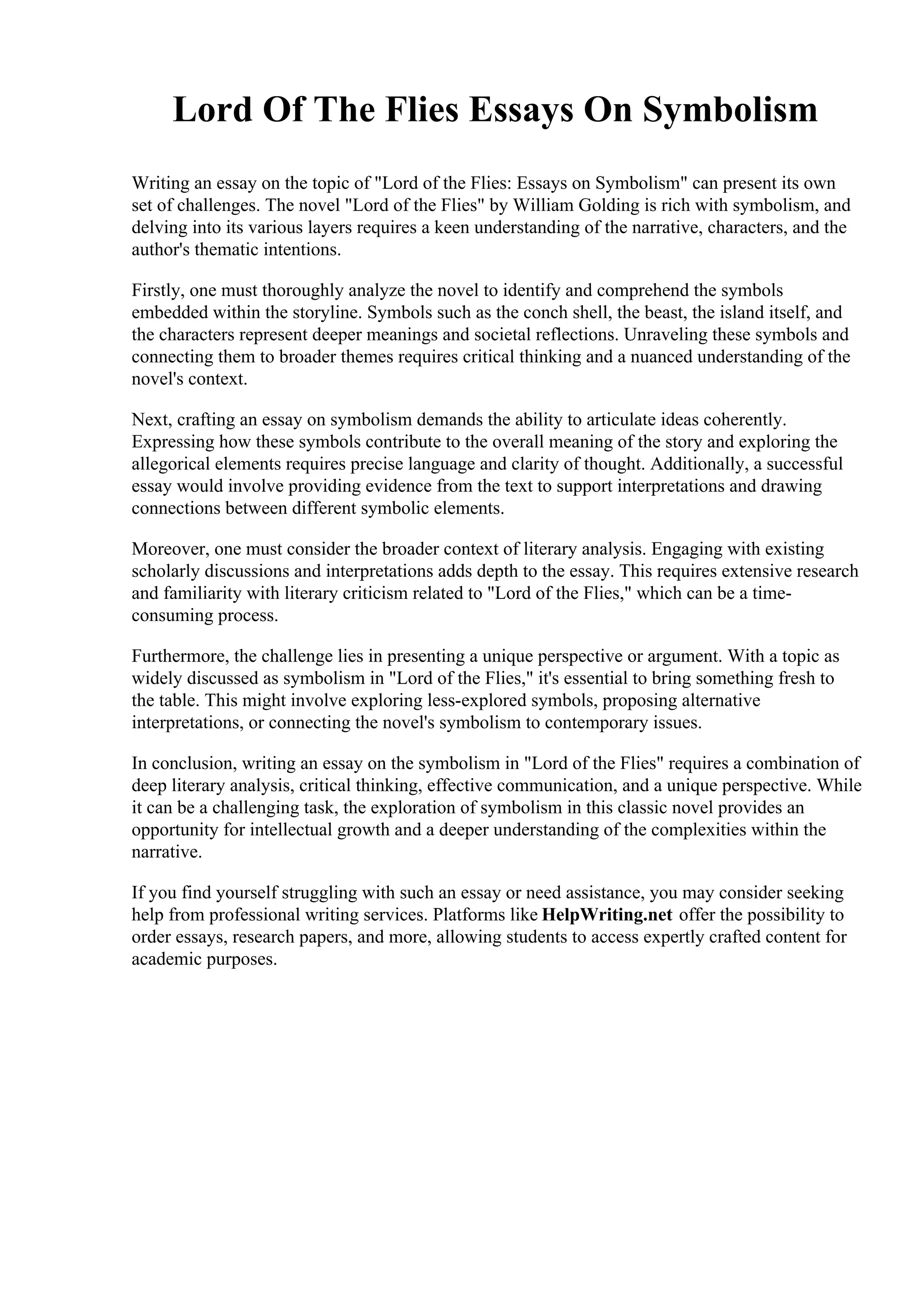 Lord Of The Flies Essays On Symbolism.pdf