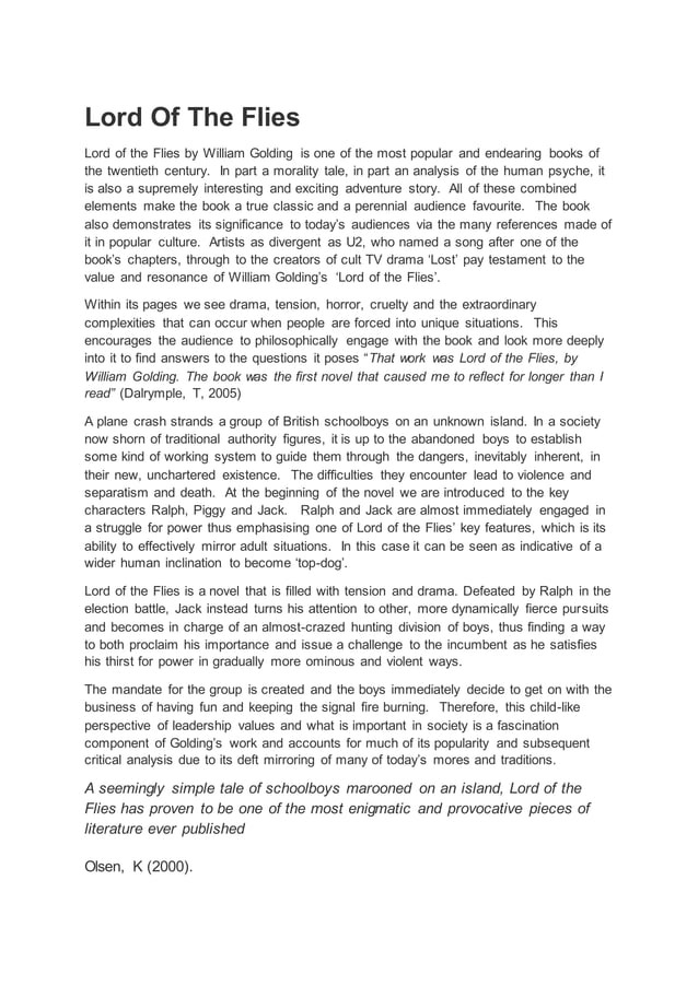 Lord of the flies (example) | DOCX | Fiction | Books and Literature