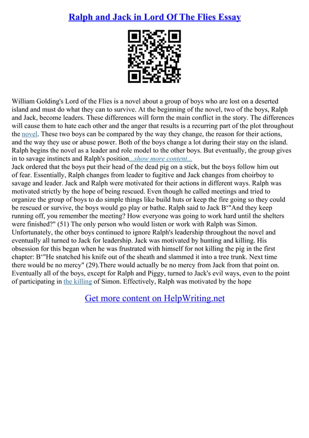 Lord Of The Flies Ralph Essay | PDF | Fiction | Books and Literature