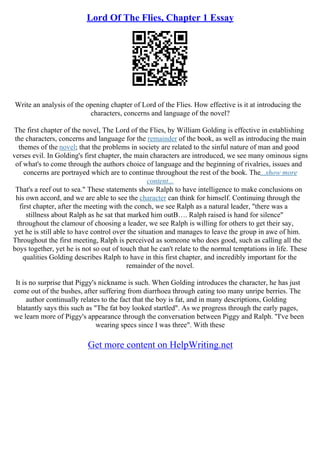 Lord Of The Flies Ralph Essay | PDF | Fiction | Books and Literature