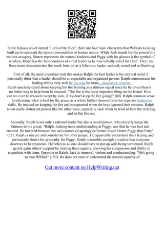 Lord Of The Flies Ralph Essay | PDF