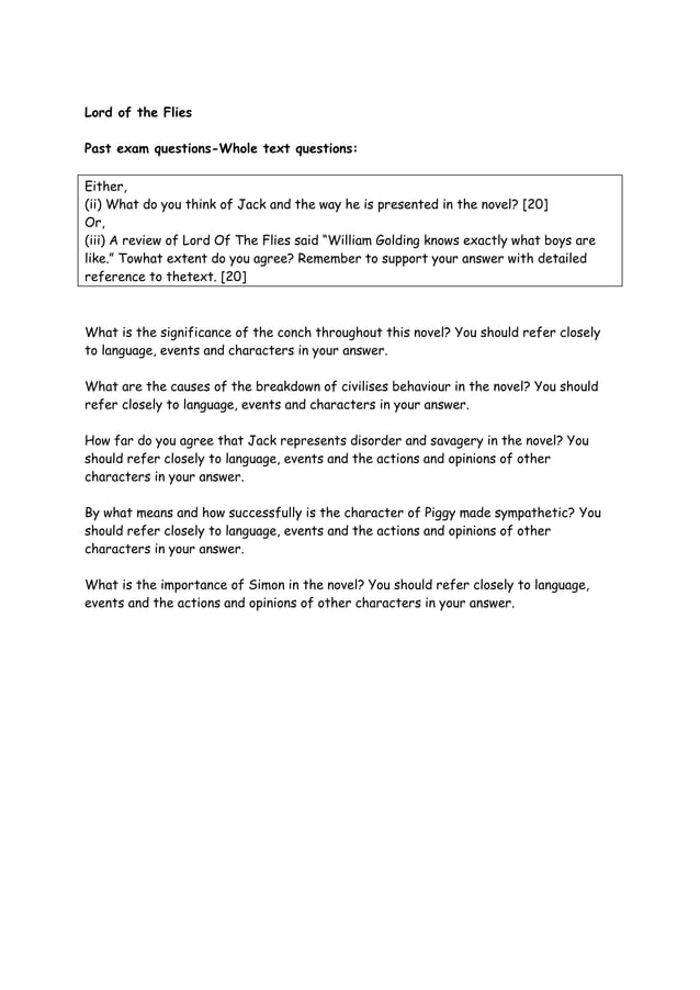 Lord of the flies revision | DOCX