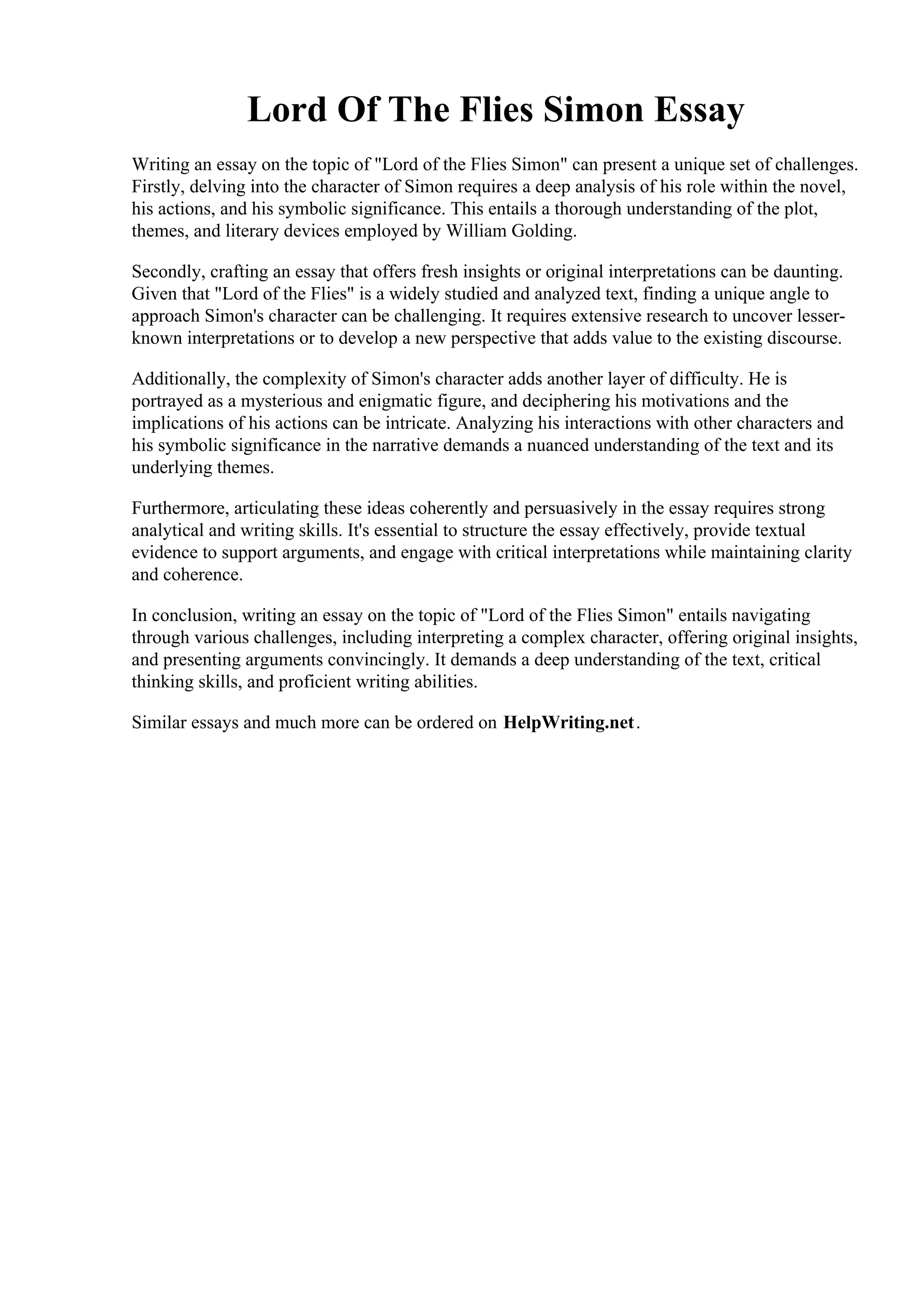 Lord Of The Flies Simon Essay | PDF