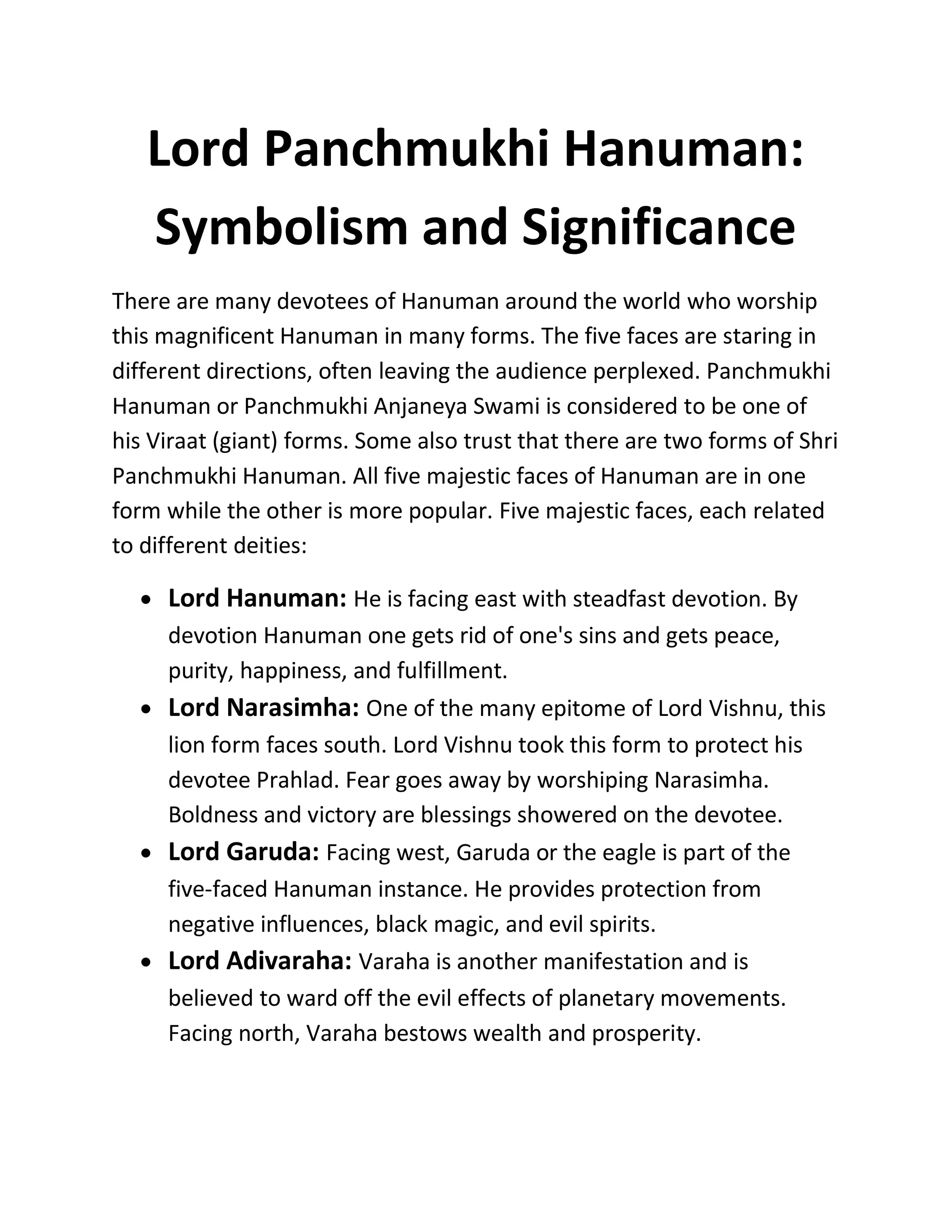 Lord Panchmukhi Hanuman: Symbolism and Significance | PDF