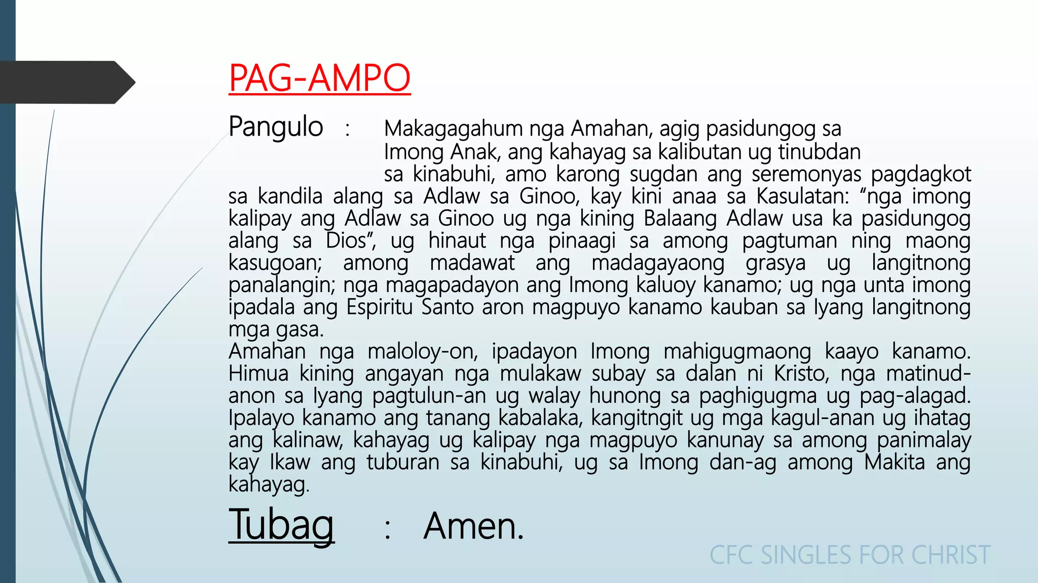 CFC LORD'S DAY CELEBRATION GUIDE (Bisaya) | PPTX