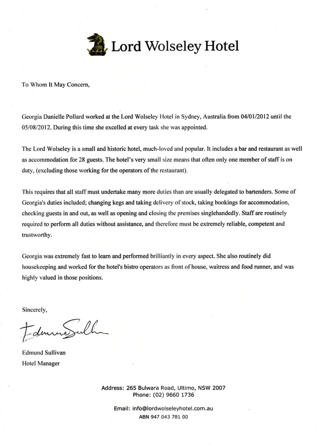 Lord Wolosley Hotel Reference | PDF