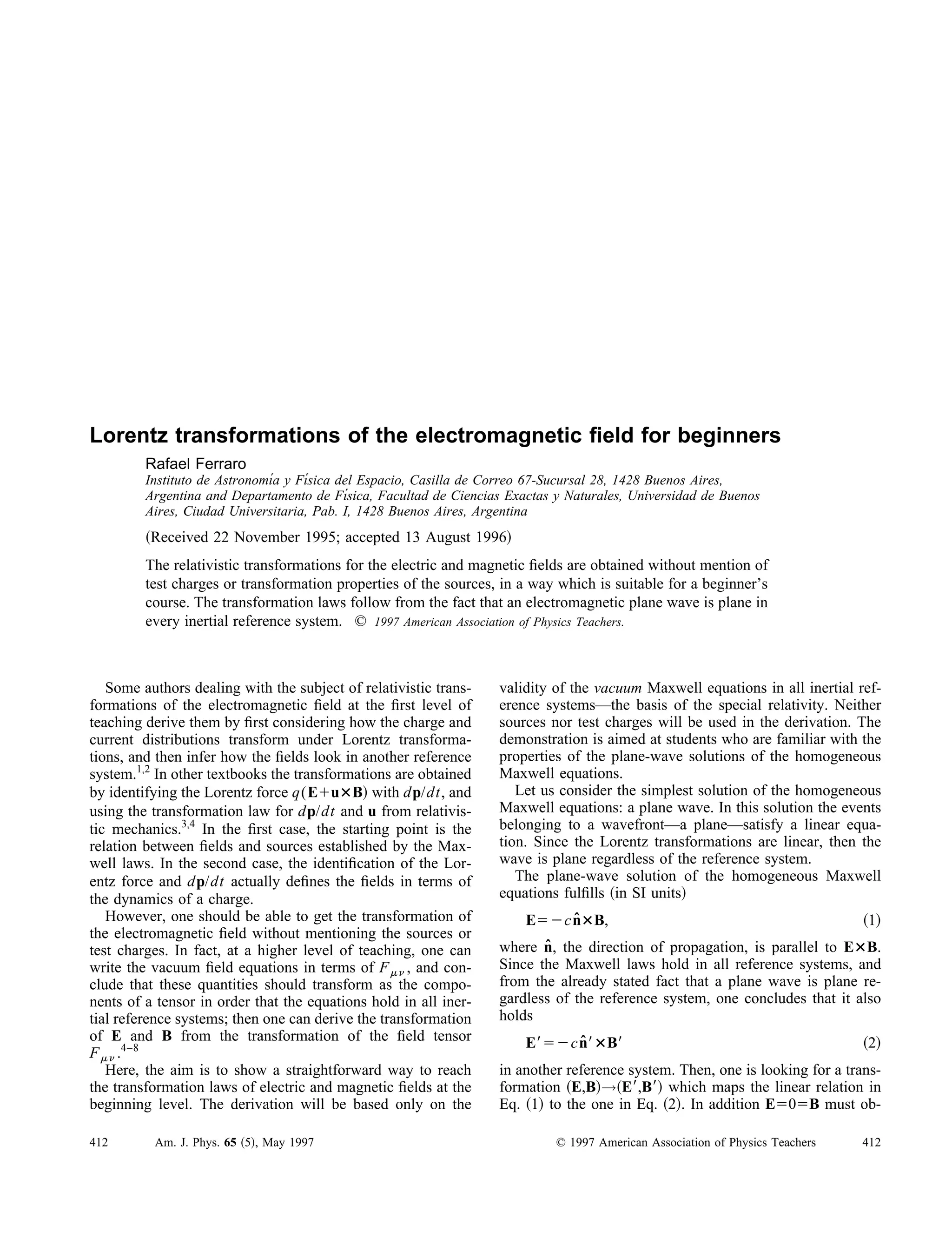 Lorentz transf em + | PDF