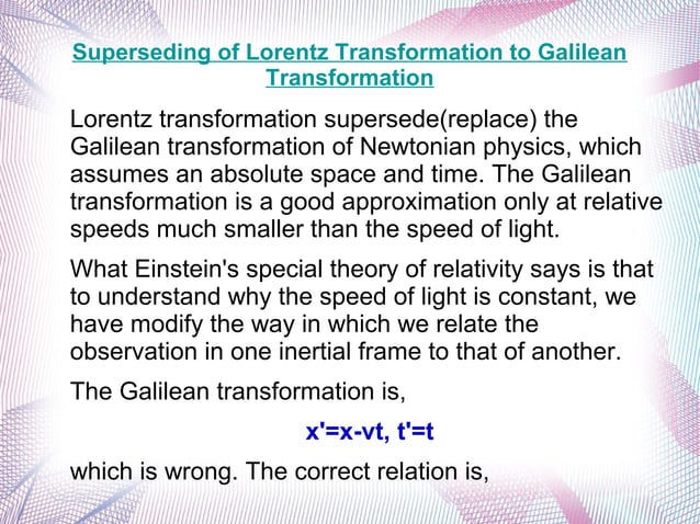 LORENTZ TRANSFORMATION | ODP | Physics | Science